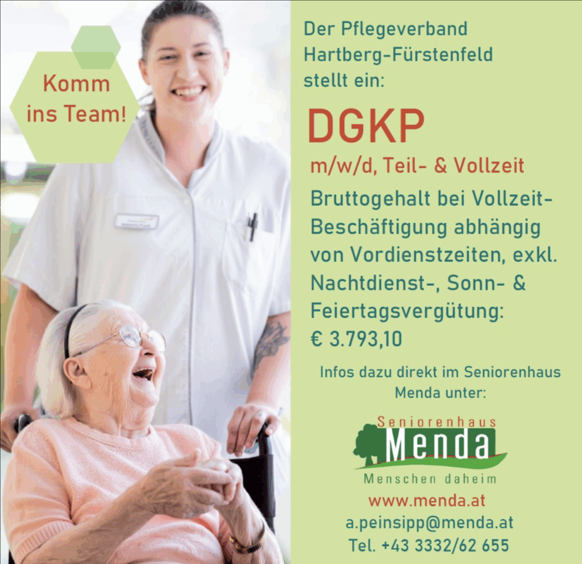 Arbeiten bei uns im Seniorenhaus Menda Hartberg – Arbeiten mit Sinn